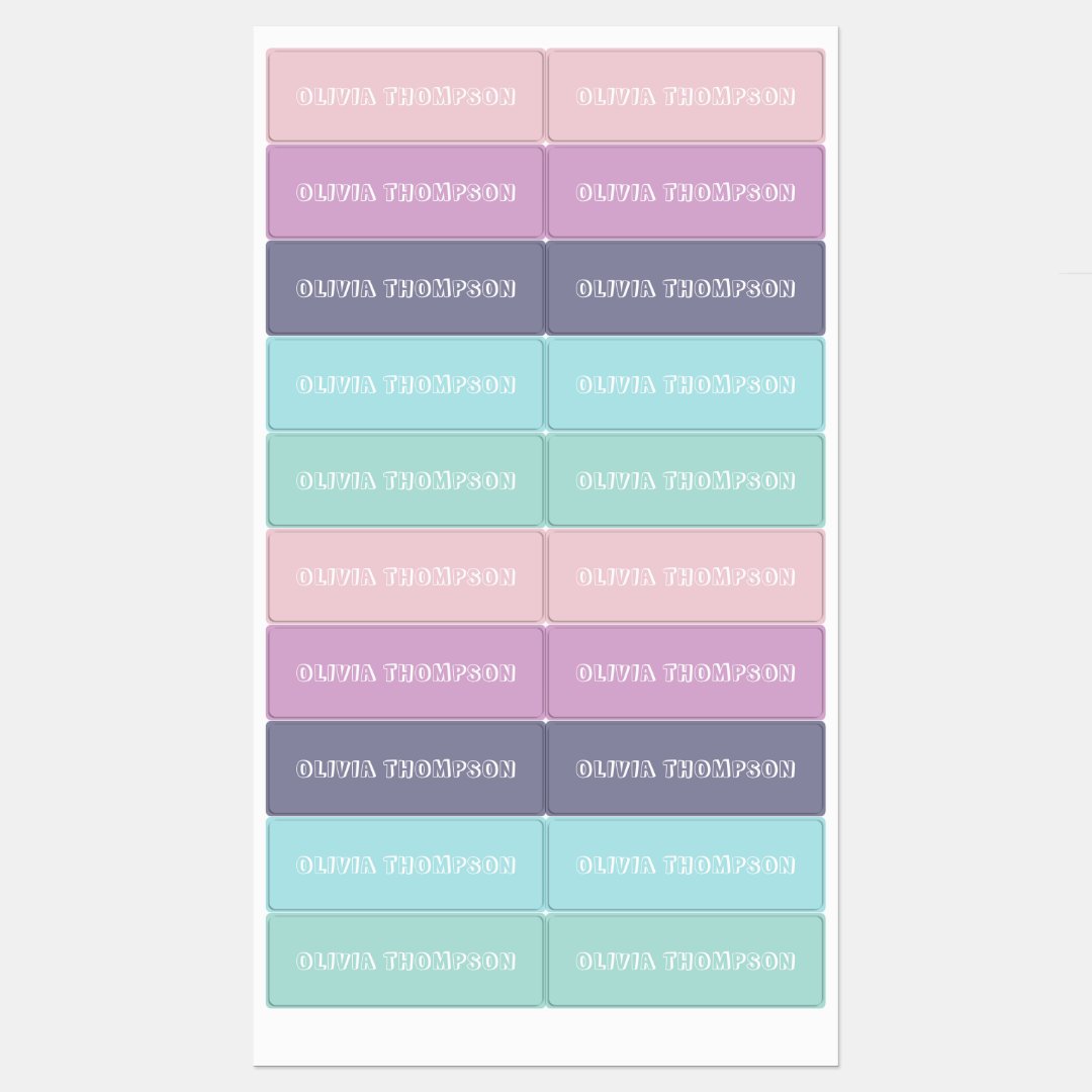 Pastel Personalized Name School Lunch and Clothing Kids' Labels | Zazzle