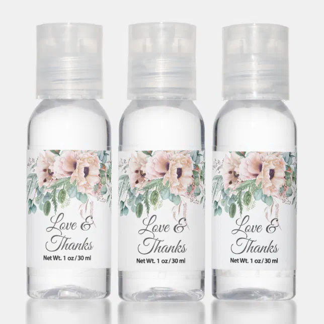 Pastel Pink and Beige Poppies Thank You Hand Sanitizer | Zazzle
