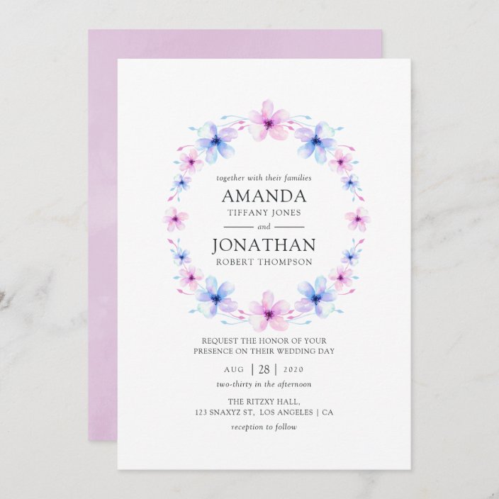 Pastel Pink and Blue Floral Wedding Invitation | Zazzle.com