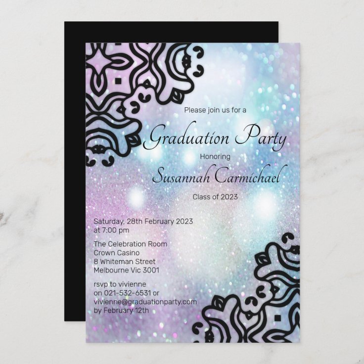 Pastel Pink and Blue Glitter Graduation Invitation | Zazzle