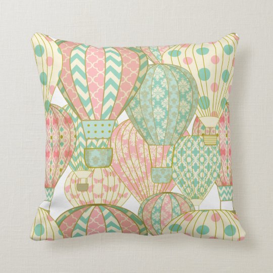 Pastel Pink and Blue Hot Air Balloons Throw Pillow | Zazzle.com