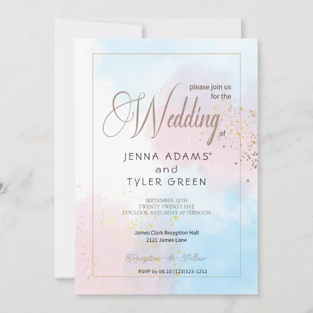 Pastel Pink and Blue Watercolor Wedding Invitation | Zazzle