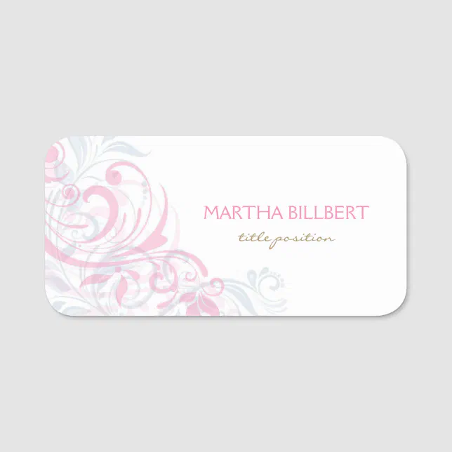 Pastel Pink And Gray Flowers Name Tag | Zazzle