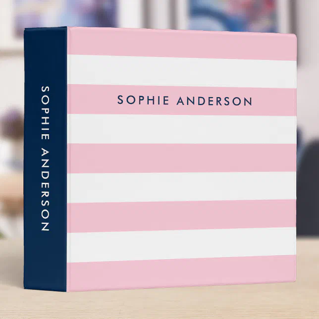 Pastel Pink and White Stripes with Blue Side 3 Ring Binder | Zazzle