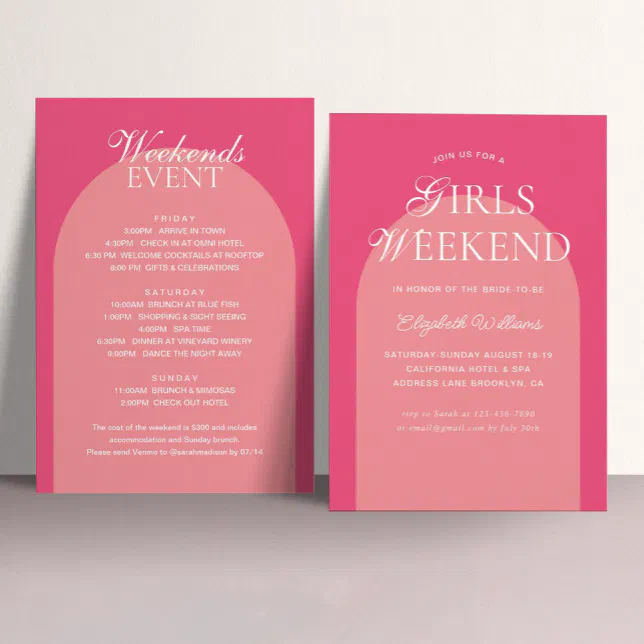 Pastel Pink Arch Girls Weekend Bachelorette Party Invitation | Zazzle
