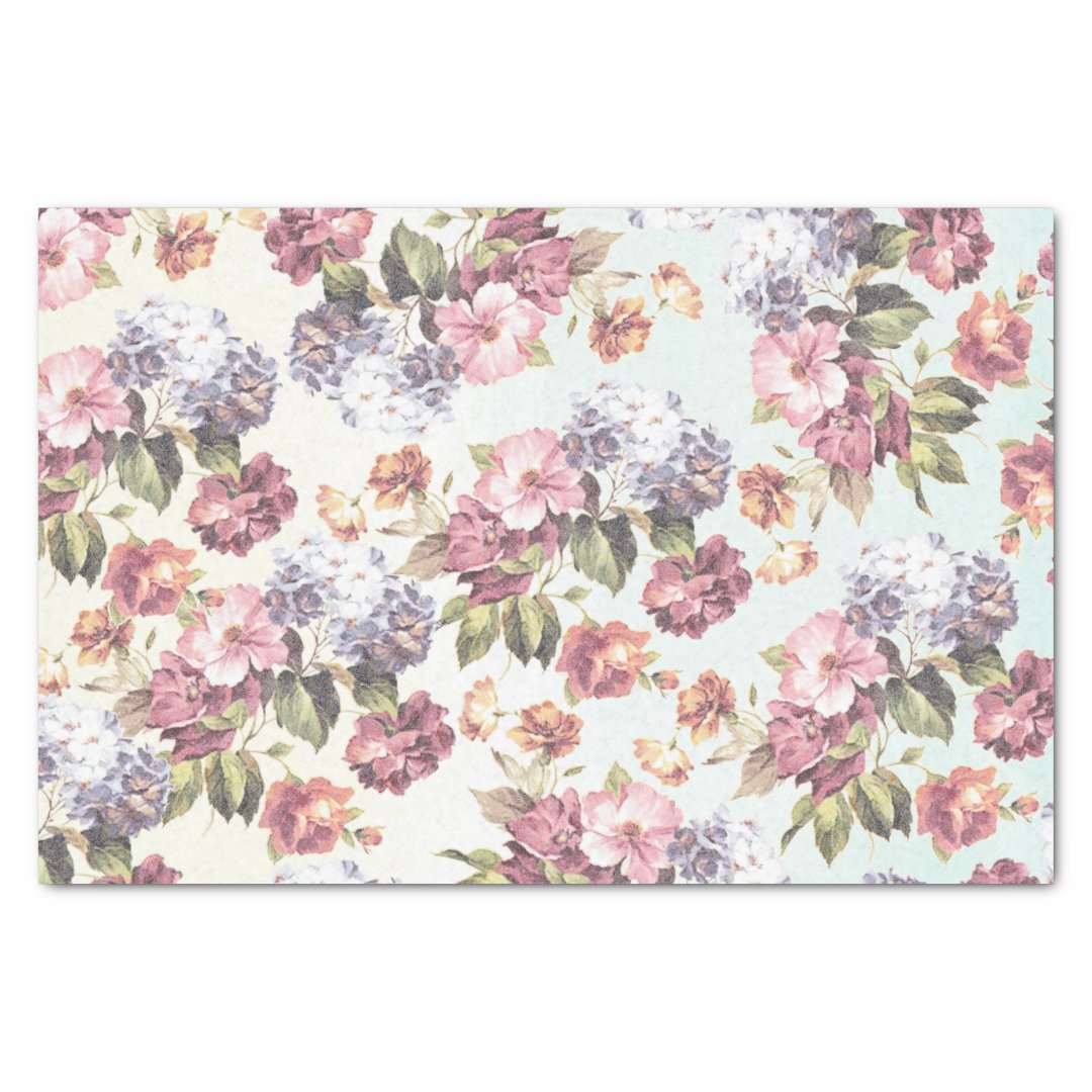 Pastel pink blue bohemian boho vintage floral tissue paper | Zazzle
