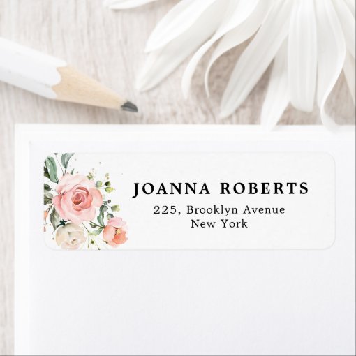 Pastel Pink Blush Rose Floral Botanical Wedding Label | Zazzle