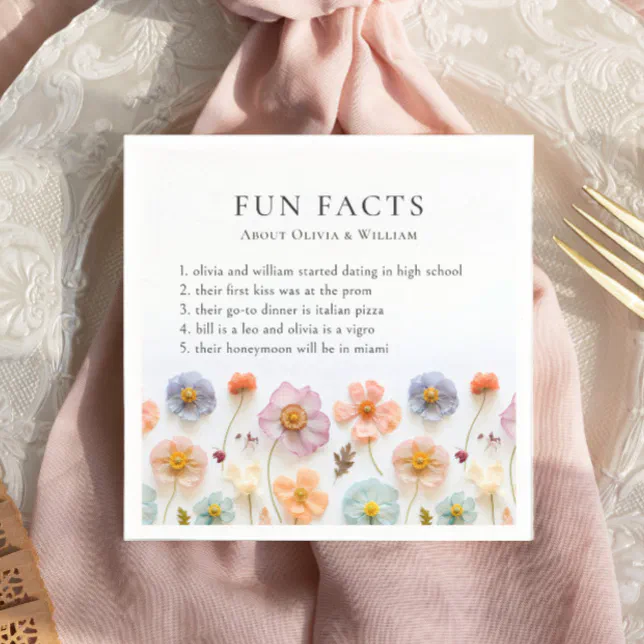 Pastel Pink Boho Wildflower Fun Facts Wedding Napkins | Zazzle