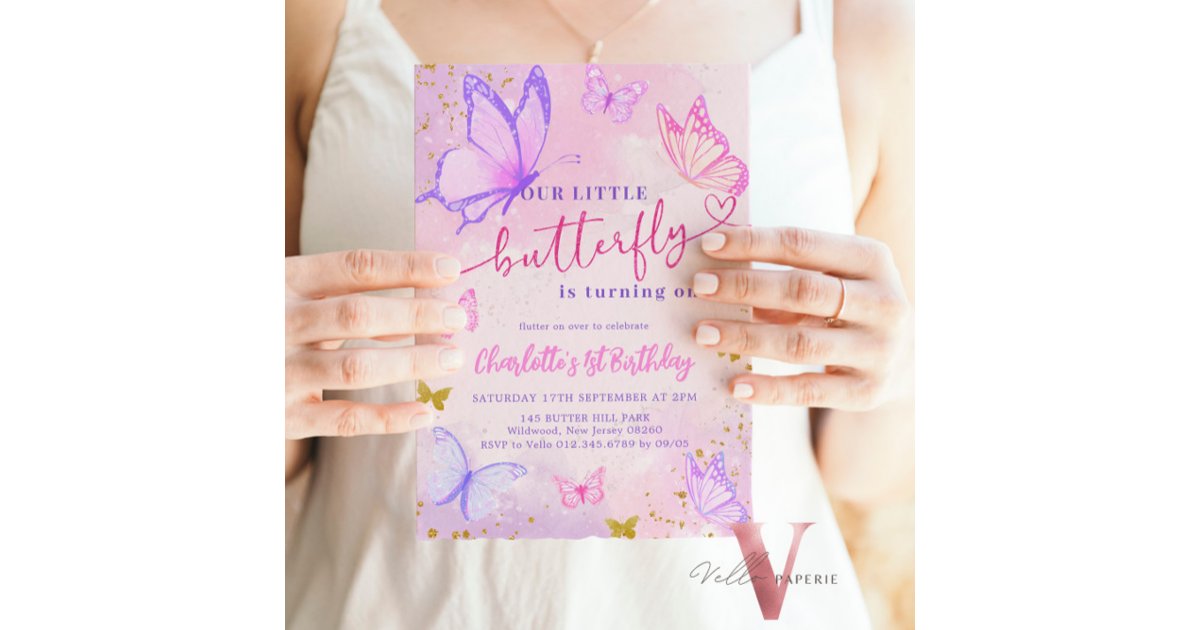 Pastel Pink Butterfly Birthday Invitation | Zazzle