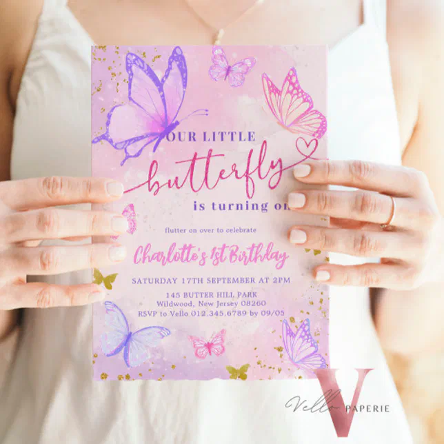 Pastel Pink Butterfly Birthday Invitation | Zazzle