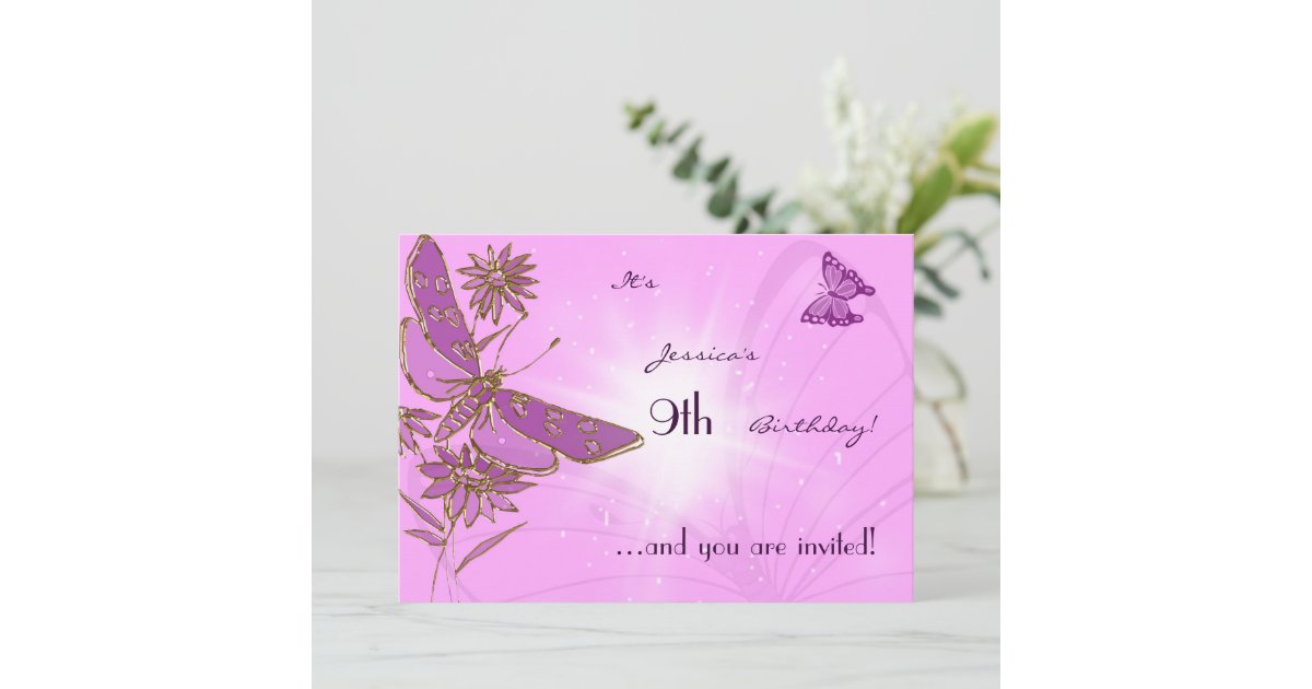 Pastel Pink Butterfly Birthday Invitation Card | Zazzle