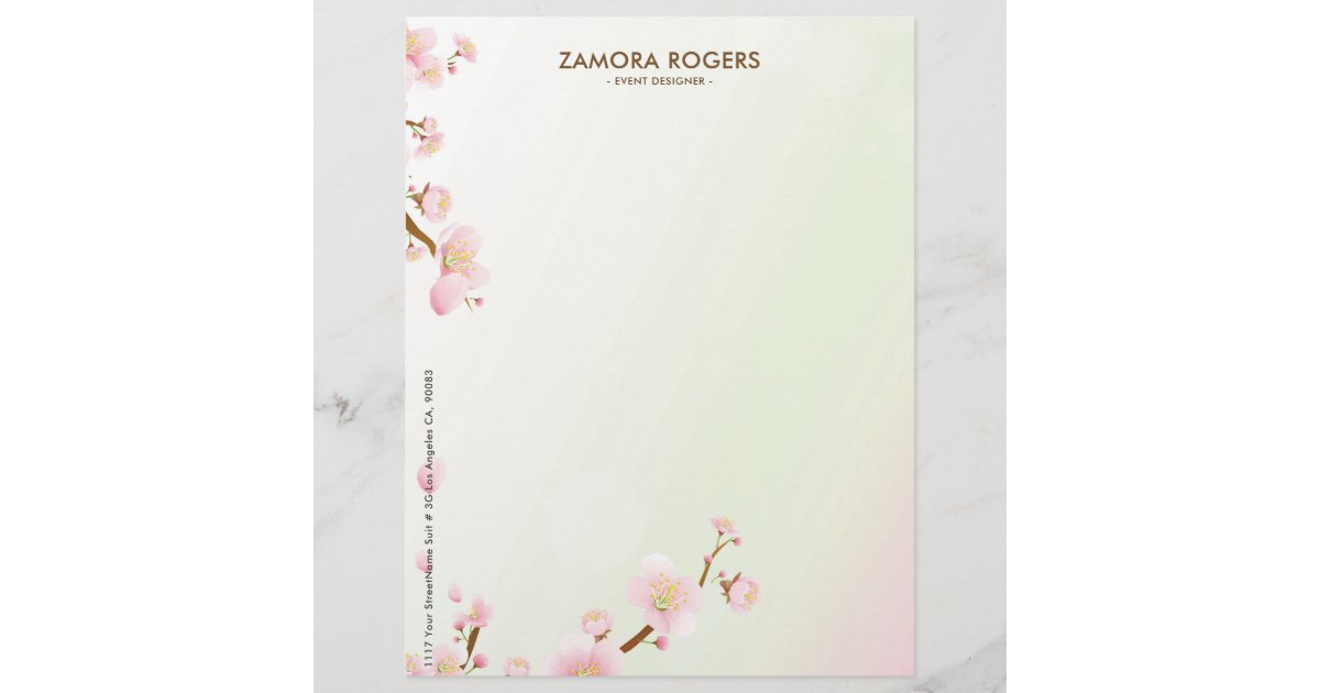 Pastel Pink Cherry-Blossom Letterhead | Zazzle