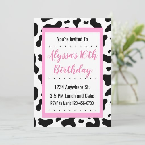 Pastel Pink Cow Print Party Invitation | Zazzle