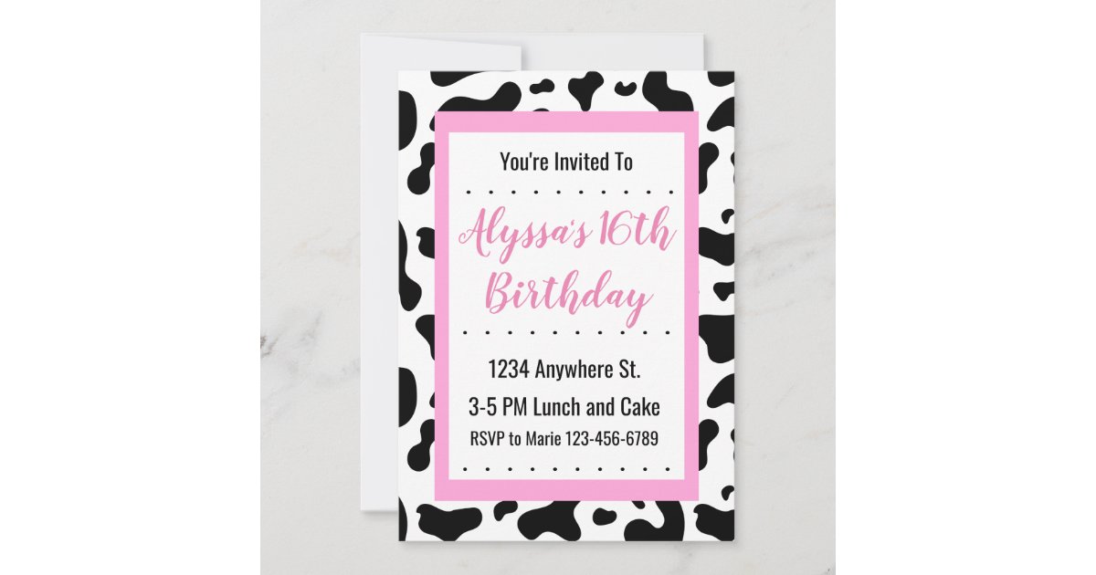 Pastel Pink Cow Print Party Invitation | Zazzle