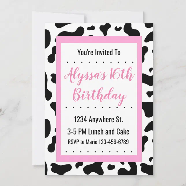 Pastel Pink Cow Print Party Invitation | Zazzle