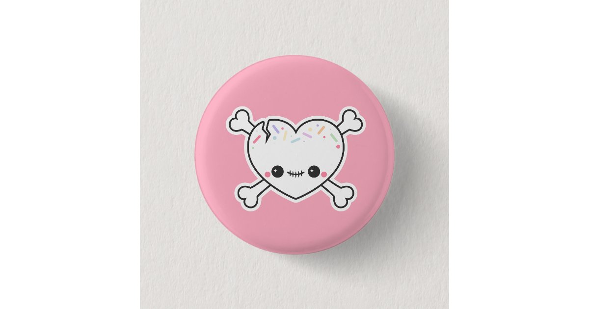 Pastel Pink Creepy Cute Heart Skull Button | Zazzle