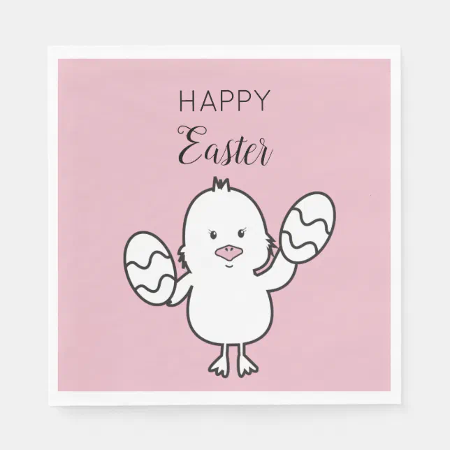 Pastel Pink Cute Easter Chick & Eggs Illustration Napkins | Zazzle