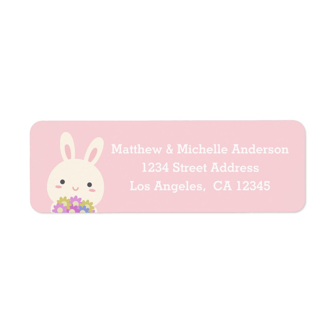 Pastel Pink Cute Kawaii Bunny Rabbit With Flowers Label | Zazzle