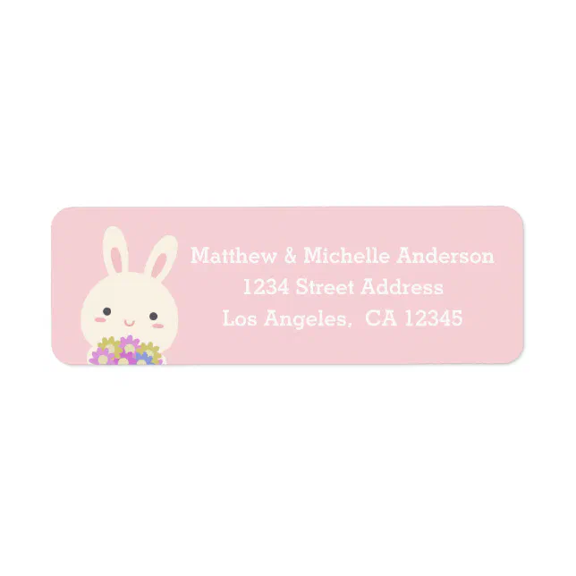 Pastel Pink Cute Kawaii Bunny Rabbit With Flowers Label | Zazzle