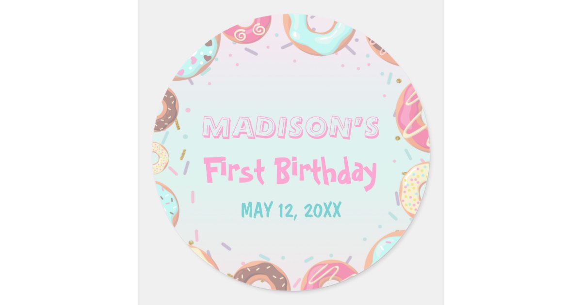 Pastel Pink Donut Birthday Donut Grow Up Party Classic Round Sticker ...
