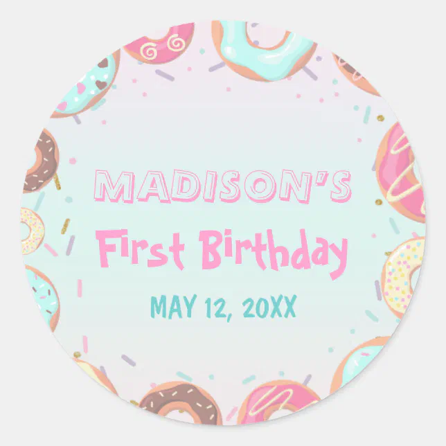 Pastel Pink Donut Birthday Donut Grow Up Party Classic Round Sticker ...