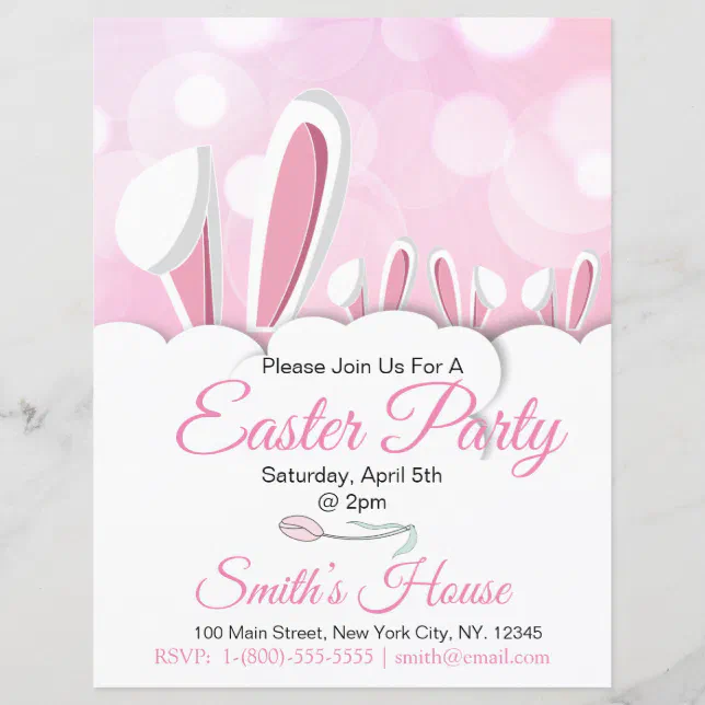 Pastel Pink Easter Bunny Ears Party Invitation | Zazzle