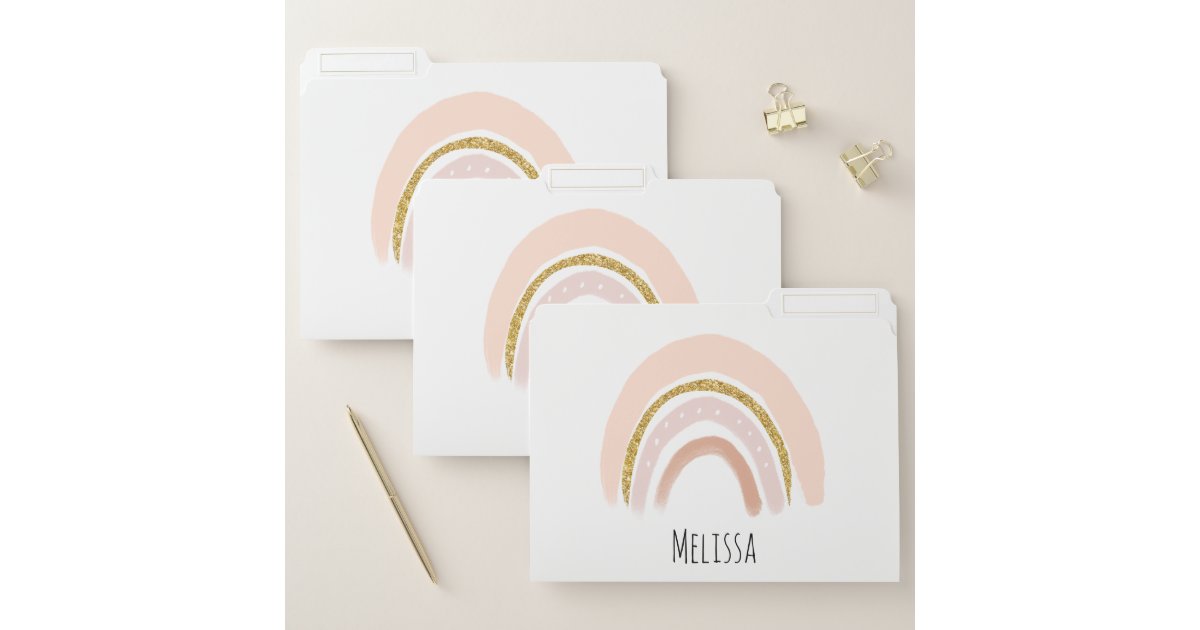 Pastel Pink & Faux Glitter Rainbow Boho File Folder | Zazzle