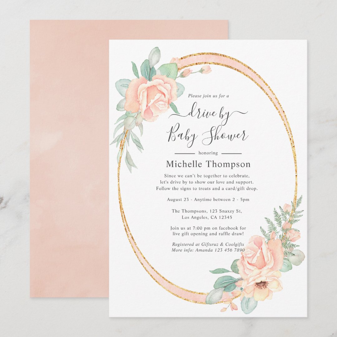 Pastel Pink Floral Drive By Shower Invitation | Zazzle