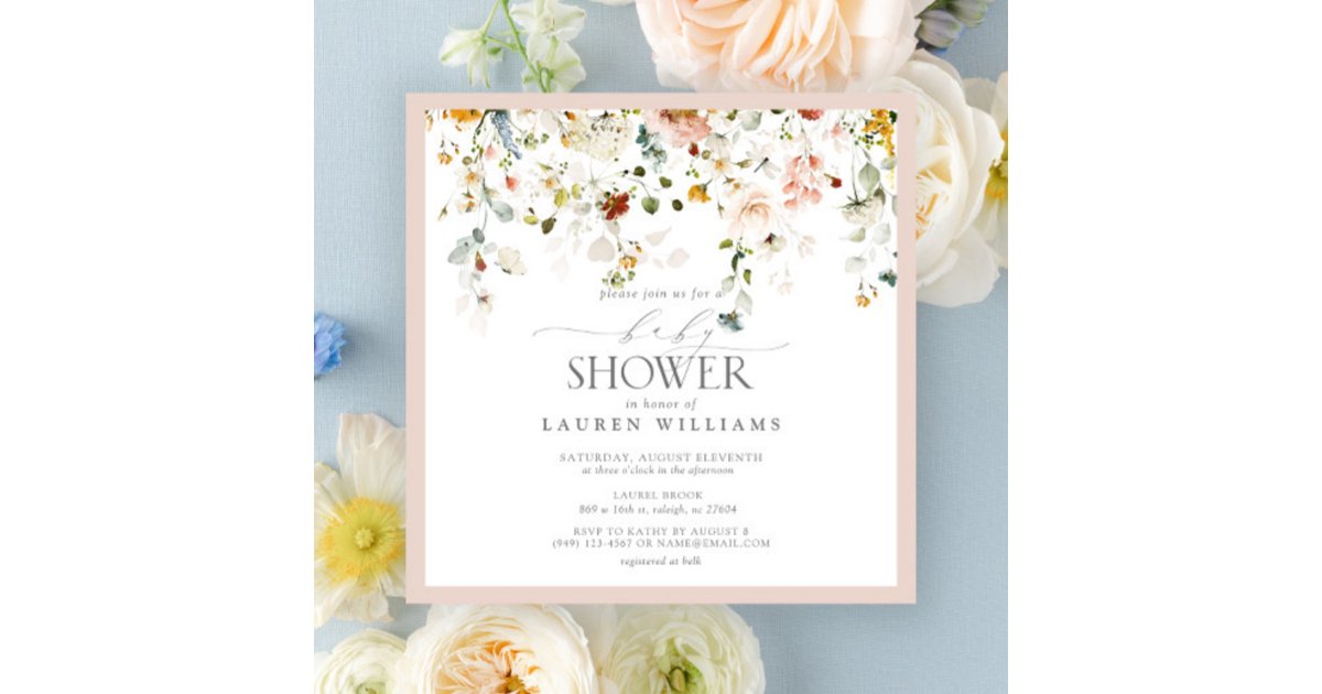 Pastel Pink Floral Drop Script Baby Shower Invitation | Zazzle