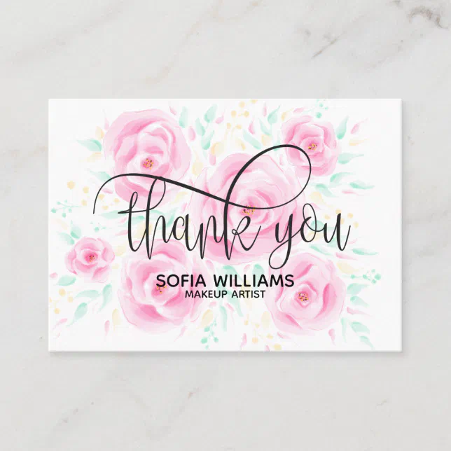 Pastel Pink Floral Thank you card girly | Zazzle