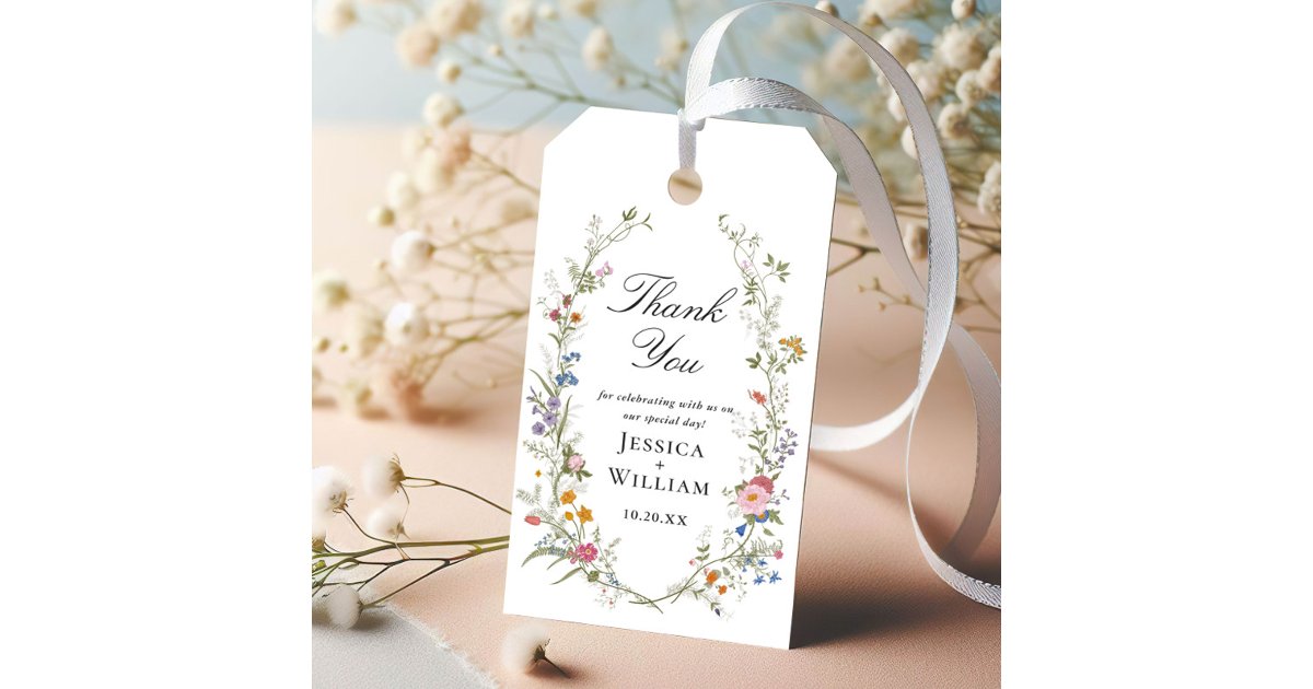 Pastel Pink Floral Wildflower Wedding Gift Tags | Zazzle