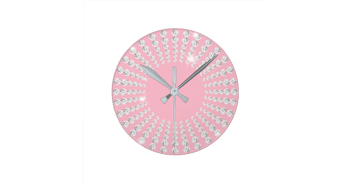 Pastel Pink Gem Crystal Diamond White Round Clock | Zazzle.com