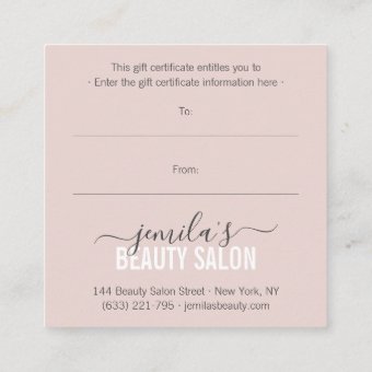 Pastel pink gift certificate beauty salon script | Zazzle