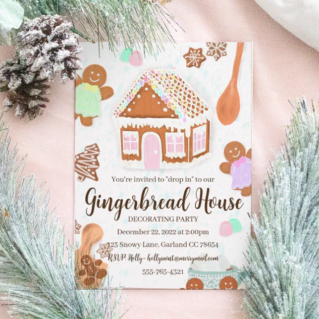 Pastel Pink Gingerbread House Party Invitation | Zazzle
