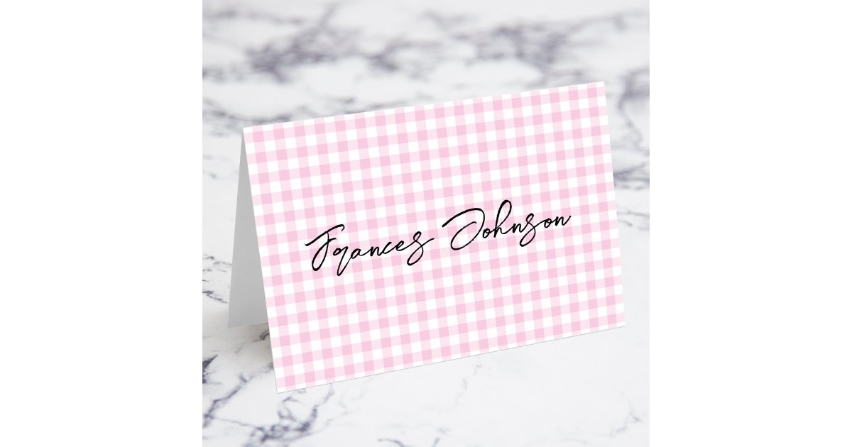 Pastel Pink Gingham Individual Name Place Cards | Zazzle