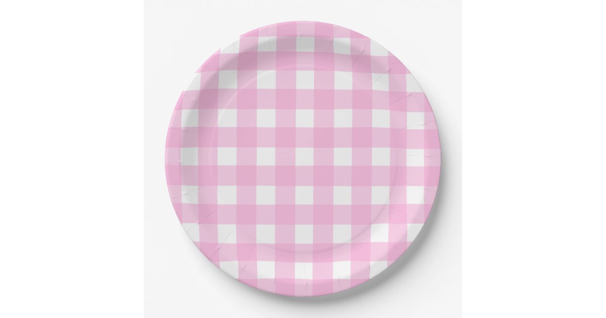 Pastel Pink Gingham Pattern Paper Plates | Zazzle