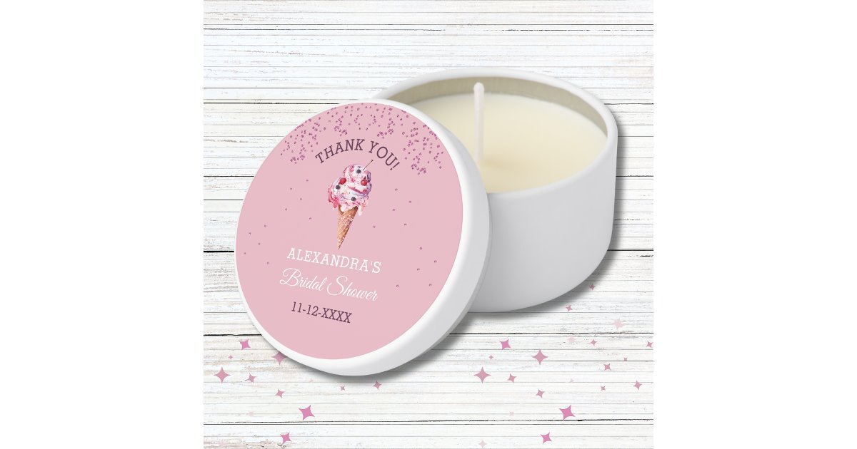 Pastel Pink Ice Cream Bridal Shower Thank You Mini Candle Favors | Zazzle