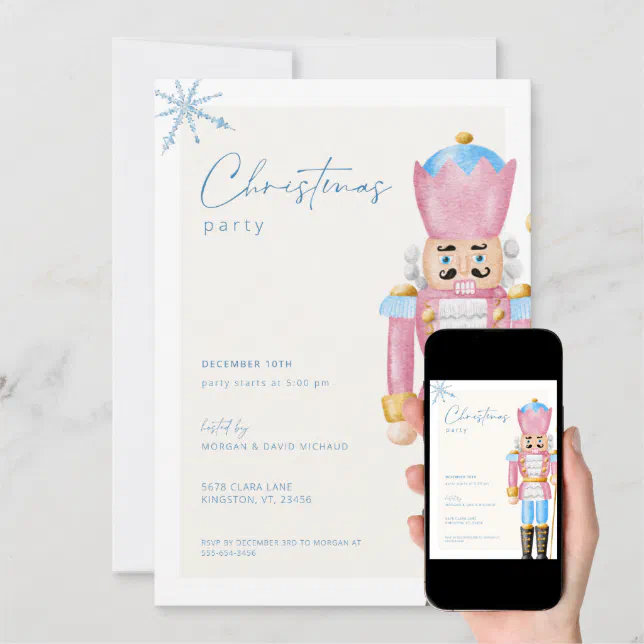 Pastel Pink Nutcracker Christmas Party Invitation | Zazzle