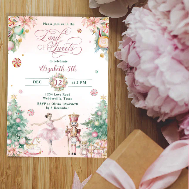 Pastel Pink Nutcracker Land of Sweets Birthday Invitation | Zazzle