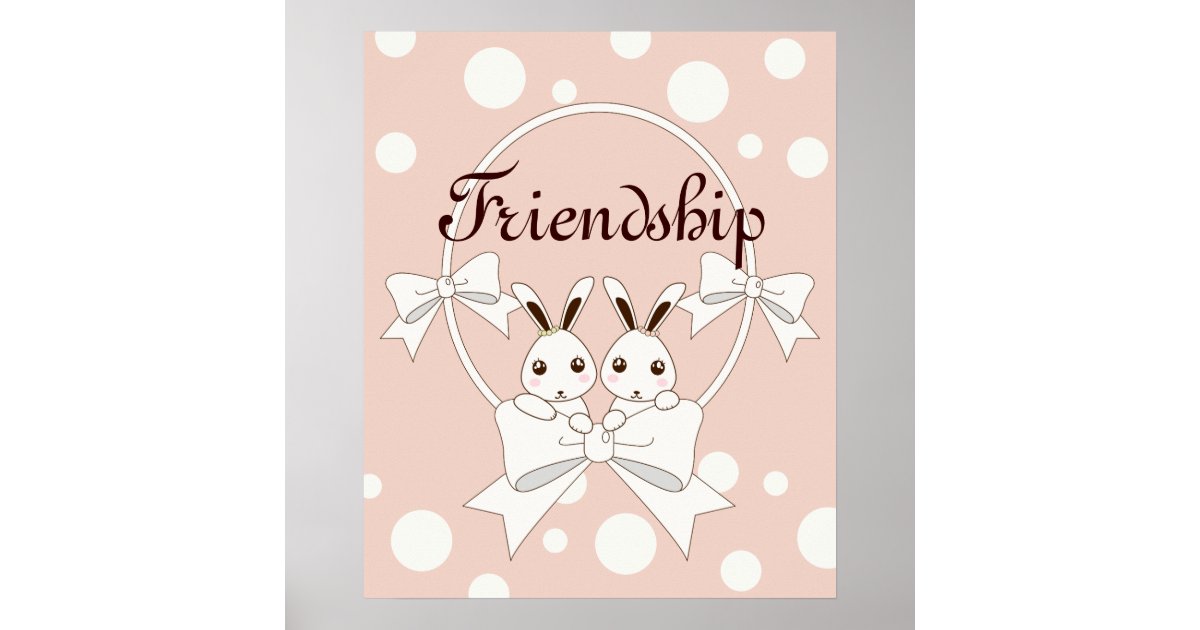 Pastel Pink Off-White Ribbon and Cute Twin Bunny Poster | Zazzle