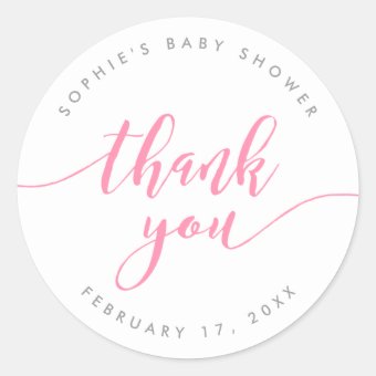 Pastel Pink Relax Script Thank You Classic Round Sticker | Zazzle