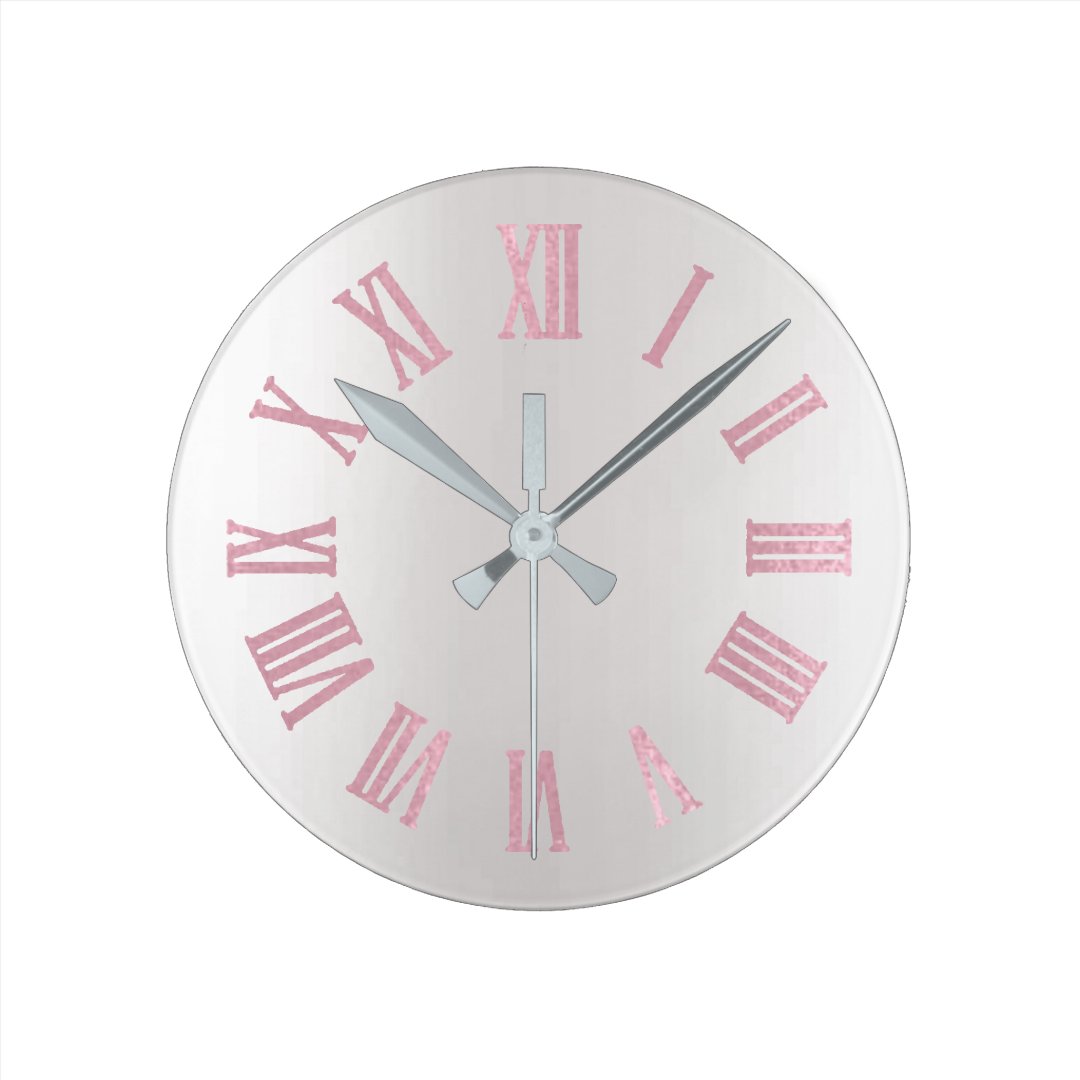 Pastel Pink Rose Gray Silver Ombre Minimal Black Round Clock | Zazzle