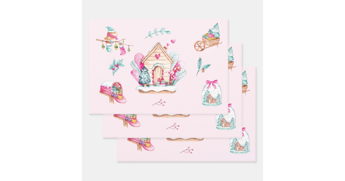Pastel Pink Watercolor Christmas Wrapping Paper Sheets | Zazzle
