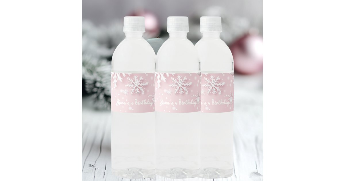 Pastel Pink Winter Wonderland Snowflake Water Bottle Label | Zazzle