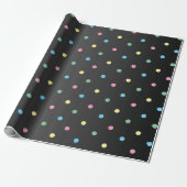 Pastel Polka Dots on Sheen Black Satin Wrapping Paper | Zazzle