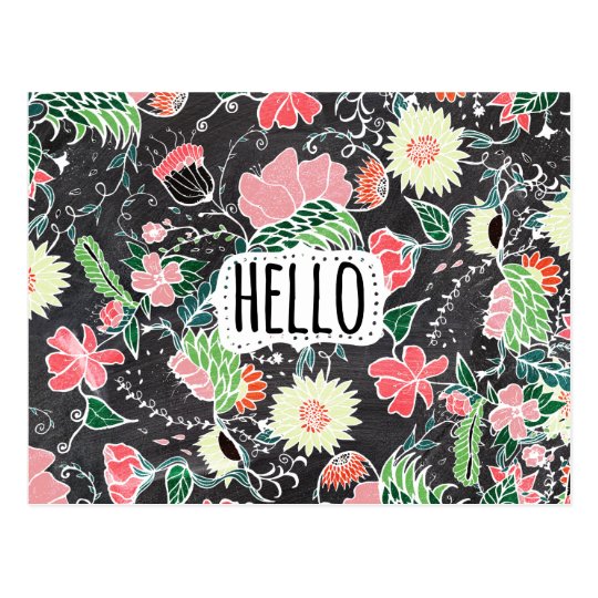 Pastel preppy flowers Hello typography chalkboard Postcard | Zazzle.com