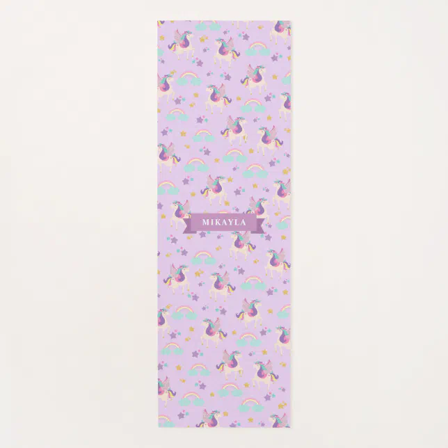 Pastel Purple | Cute Rainbow Unicorn Pattern Kids Yoga Mat | Zazzle