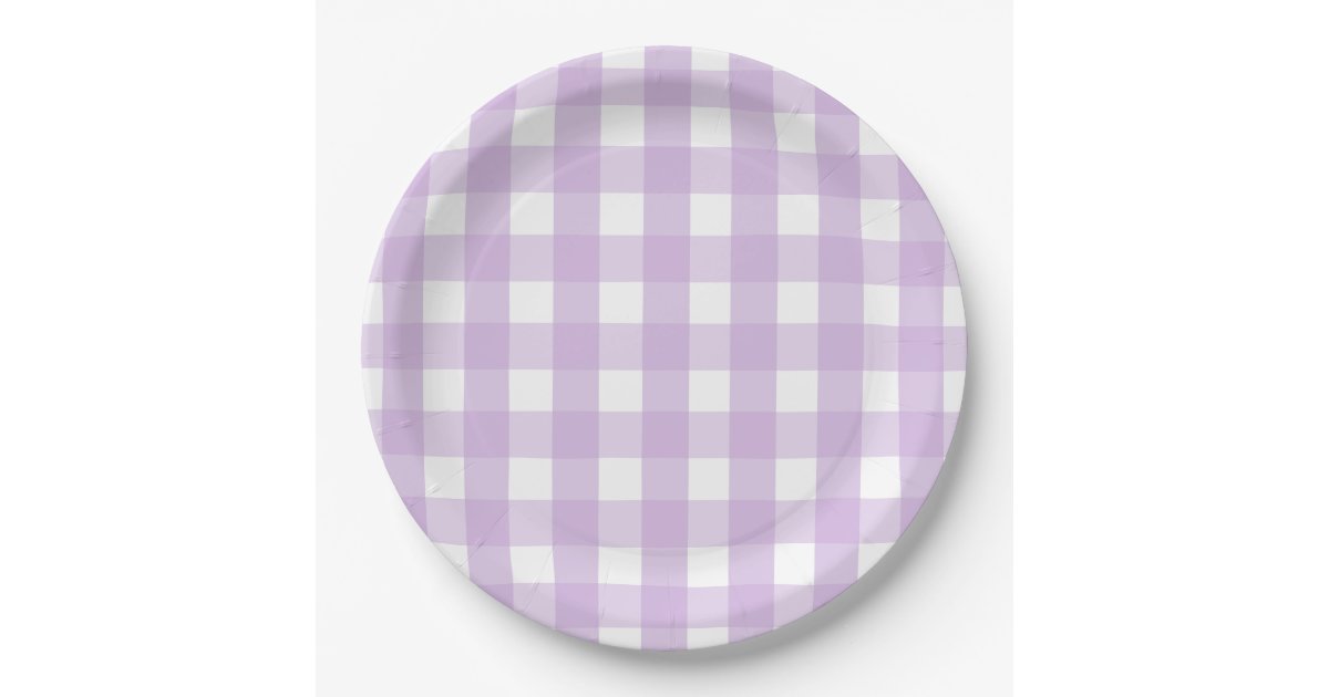 Pastel Purple Gingham Pattern Paper Plates | Zazzle