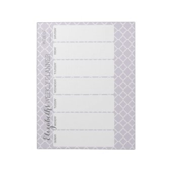 Pastel Purple Gray Quatrefoil with Weekly Planner Notepad | Zazzle