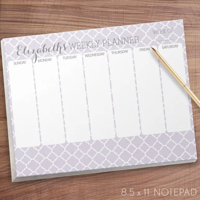 Pastel Purple Gray Quatrefoil with Weekly Planner Notepad | Zazzle